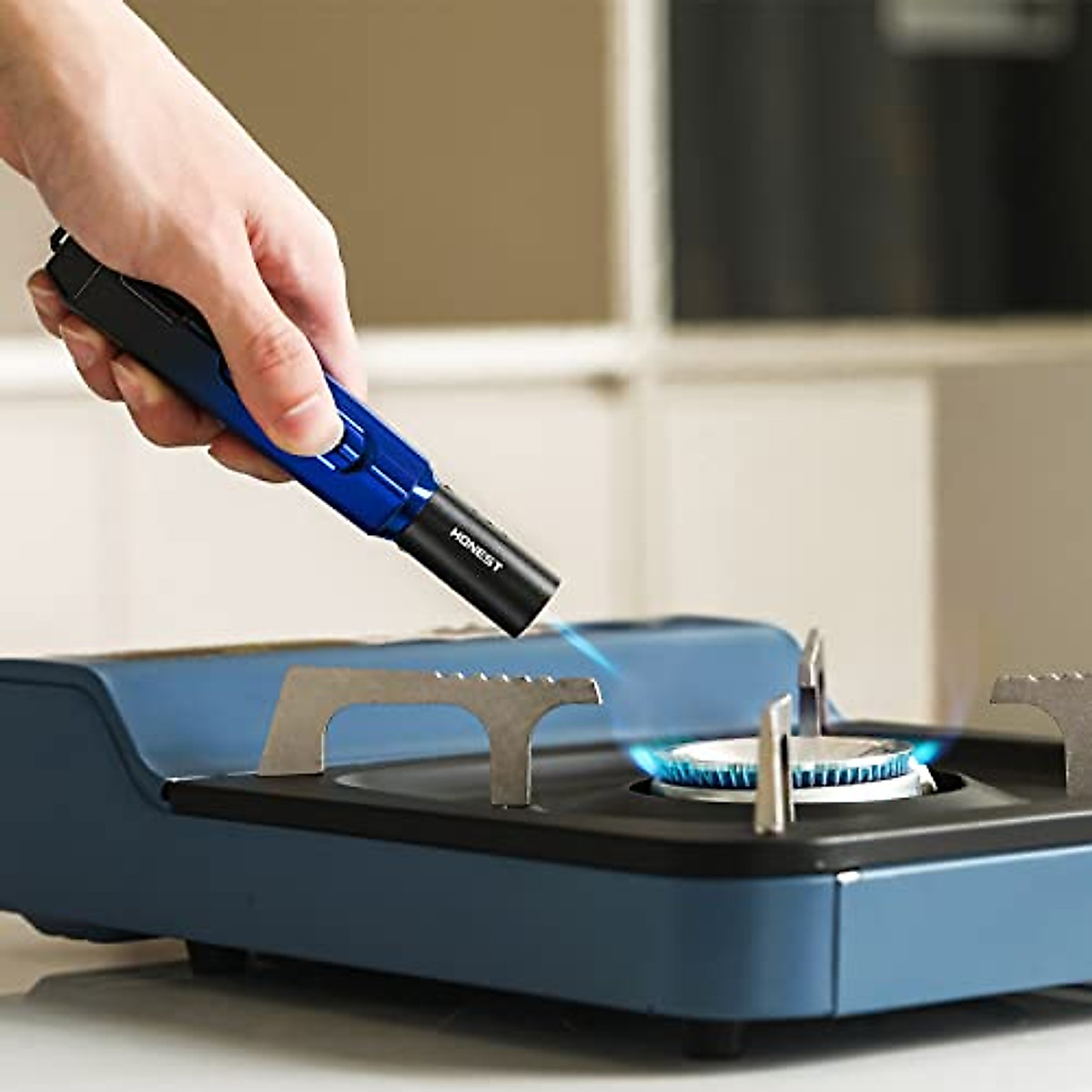 REDBANK Torch Lighter， Butane Lighters，Refillable Torch Lighter，Windproof Butane Refillable Gas Long Lighter (Butane Gas Not Included) (Blue-Long)