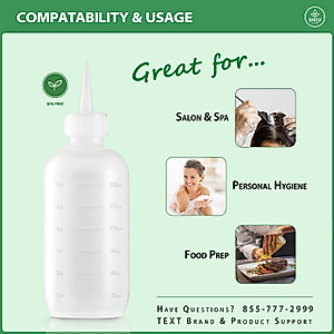 6-Ounce Applicator Bottles for Hair Color, Squeeze Bottle with Measuring Scale, Scalp Oil Perm Treatment, Translucent (Pack of 2)