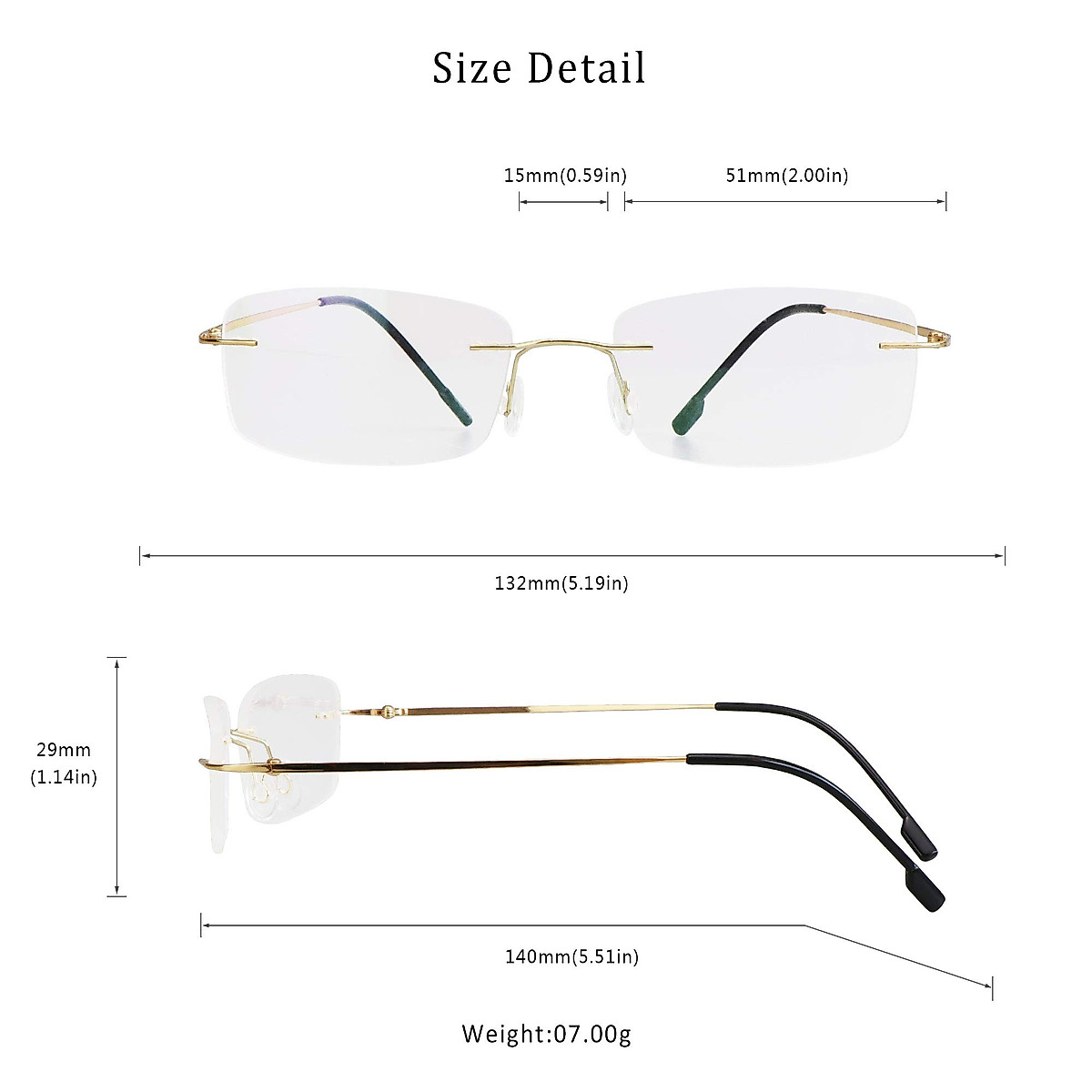 LifeArt Blue Light Blocking Glasses, Computer Reading Glasses, Anti Blue Rays, Reduce Eyestrain, Rimless Frame Tinted Lens with Diamond, Stylish for Men and Women (Golden, No Magnification)