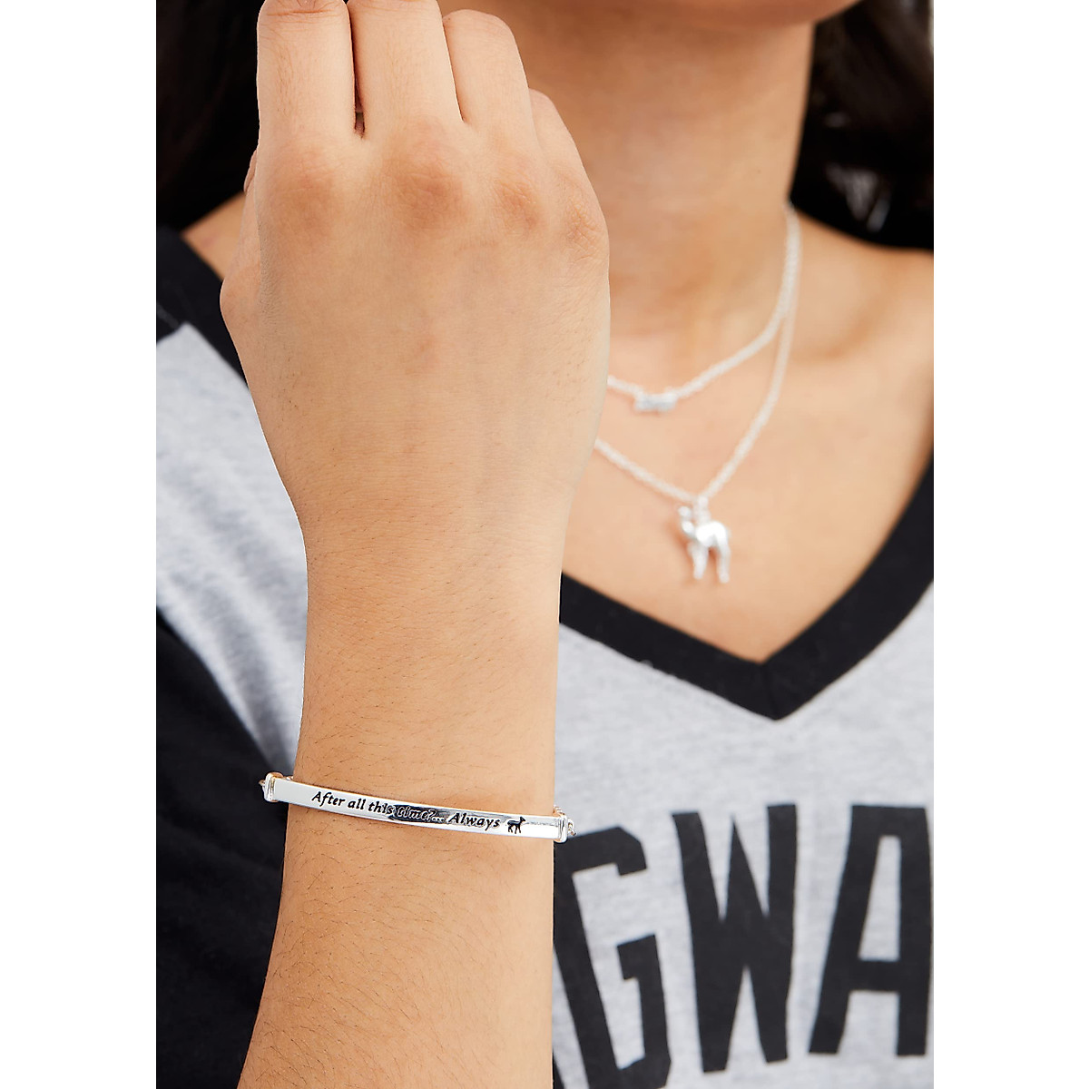 Harry Potter Snape's Love Always Bar Lariat Bracelet, Silver Plated, 8.5"