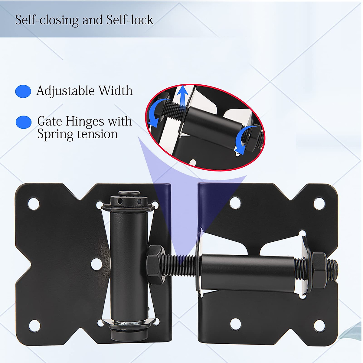 Heavy Duty Gate Hinges for Wooden Fences - 2 Pack, Adjustable Vinyl Gate Hinges with 28 Screws (Black)