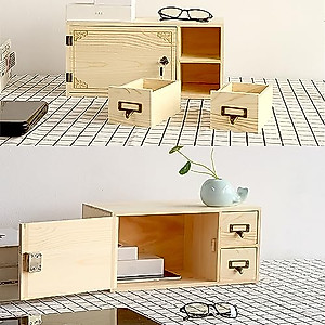 OOCCO Desktop Drawer Cabinet,Flat File Cabinet,Wooden Desktop Storage Box with Lockable Drawers,Wooden File Cabinet/Data Cabinet,for Monitor Stand/Printer Platform