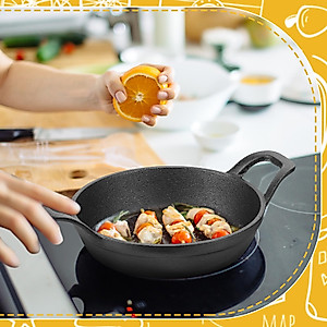 FoldTier 2 Set Small Cast Iron Skillets Mini Round Cast Iron Skillets Set 6.3 Inch 4.9 Inch Skillet Fajita Plate with Wooden Base Steak Skillet Dish Pan for Kitchen Restaurant Barbecue(6.3 Inches)