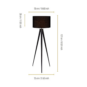 Versanora Romanza Modern LED Tripod Floor Lamp Tall Standing Light with Drum Shade Metal Legs for Living Room Study Reading Bedroom Home Office, 60 inch Height, Matte Black