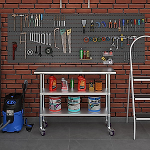 Stainless Steel Work Table with 2 Shelves with Casters | Metal Utility Table | Commercial & Residential NSF Utility Table (Stainless Steel Table with 2 Shelves, 48" Long x 18" Deep)