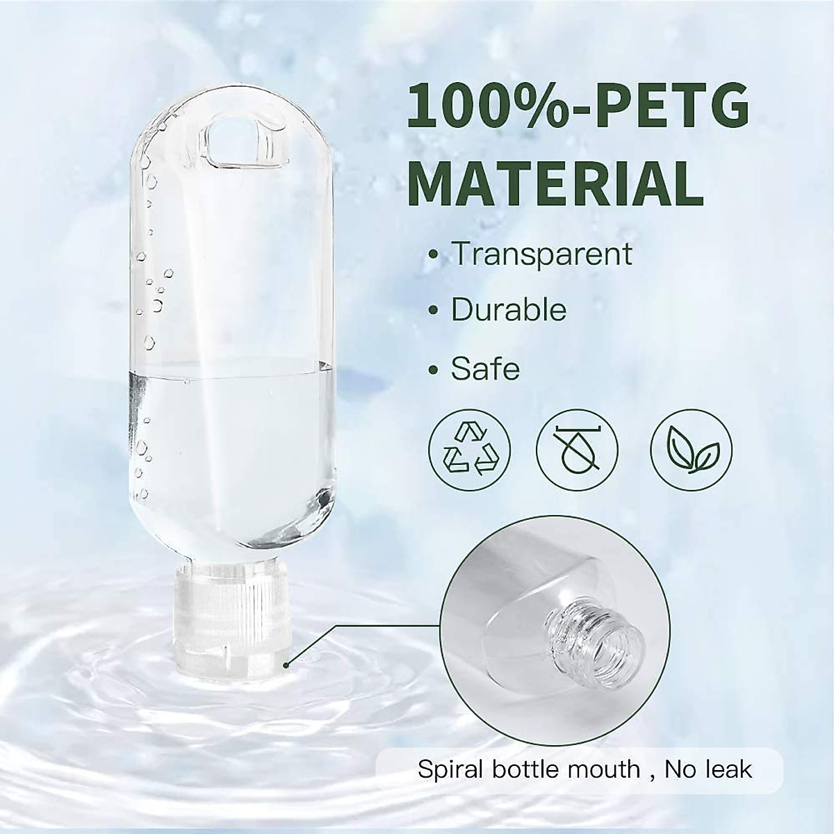 VHOPMORE 8 Pcs Travel Size Bottles with Keychain Hand Sanitizer Holder, 2 oz Portable Plastic Small Empty Bottles Leakproof Refillable Squeeze Containers for Backpack