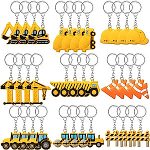 36 Pcs Construction Party Favors Construction Key Chains Engineering Excavator Tractor Keychain Birthday Party Supplies for Kids Christmas Gift Baby Shower Return Gift Construction Party Decorations