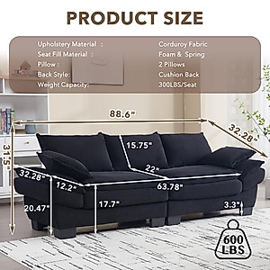 LuxyHoom 88.6" Oversized Loveseat Sofa Couch, Modern Corduroy Love Seat, Upholstered Living Room Sofa, Large Deep Seat Cloud Couch, Modular Sectiona Sofa for Living Room, Apartment, Office, Black