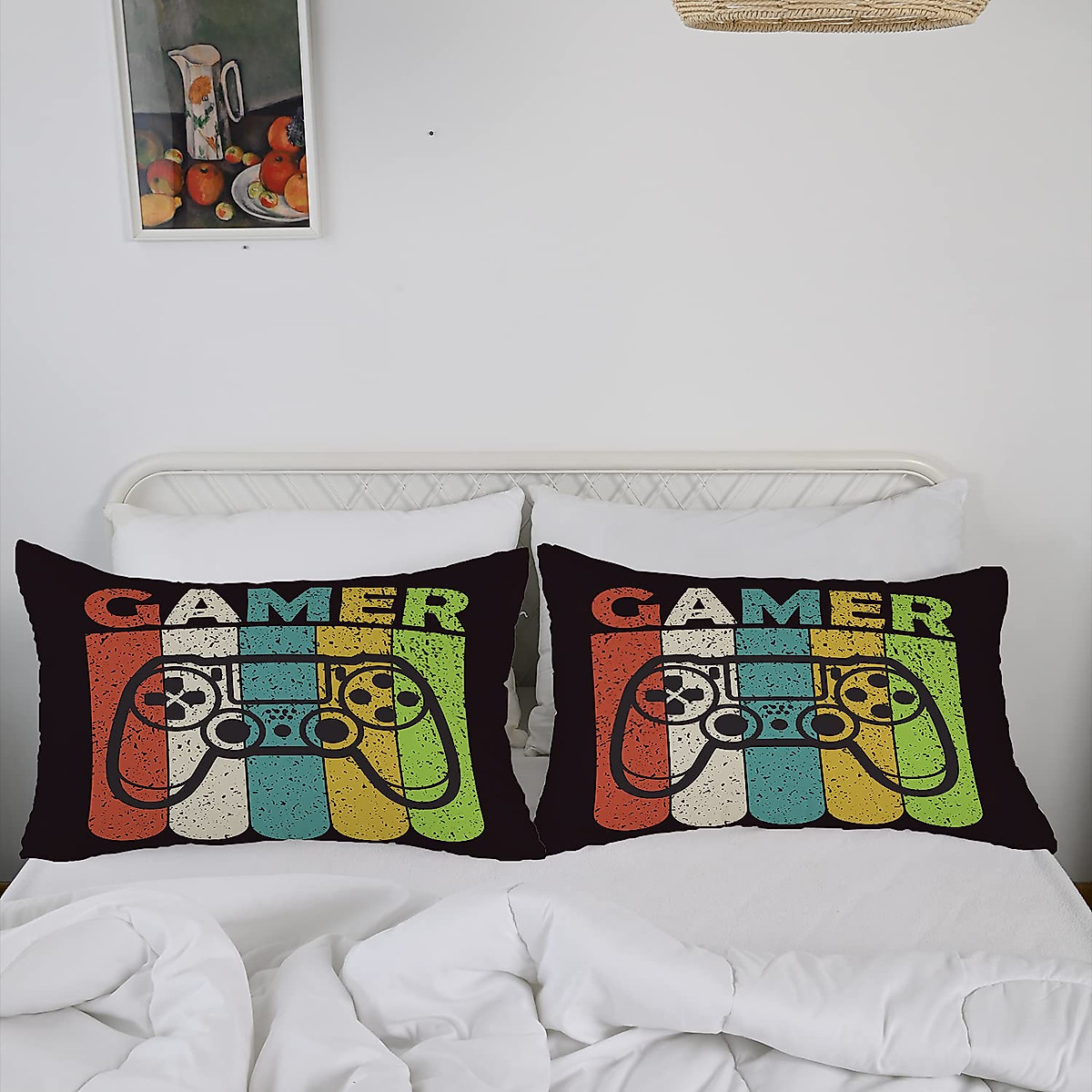 AILONEN Gamer Comforter Sets for Teen Boys, Gaming Bedding Sets Queen Set,Video Game Bedspread,Game Duvet,Gamepad Bed Set,Controller Quilt Set,3 Piece 1 Comforter and 2 Pillowcases