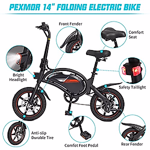 PEXMOR Electric Bike for Adults, 14" Folding Electric Bicycle 350W EBike Throttle & Pedal Assist w/Dual Disc Brake, 36V 6AH Electric Commuter City Foldable Bike w/LCD Display & LED Headlight(Black)