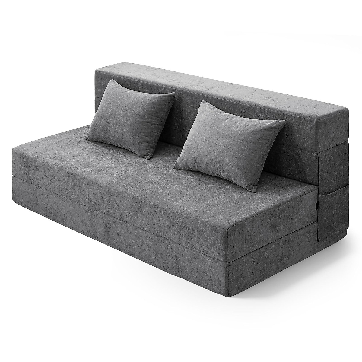 HOMFINE Folding Sofa Bed - Convertible Sleeper Chair with Pillow, Fold Out Couch, Foam Floor Mattress, Futon Couch, Lazy Sofa for Living Room/Dorm/Guest Room/Home Office, Queen, Grey