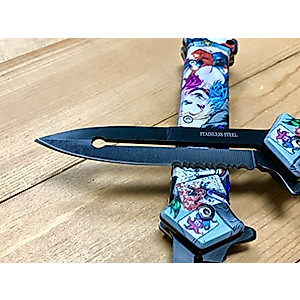 Super Knife 8 inch Joker Harley Quinn Tactical Spring Assisted Folding Pocket Knife EDC Open Blade w/Pocket Clip. 3D Print Handle