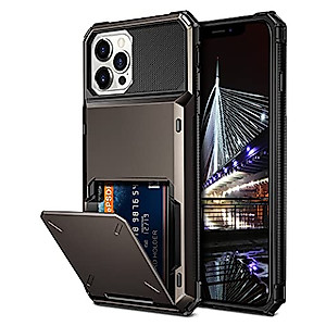 Vofolen Case for iPhone 13 Pro Case Wallet 4-Card Holder ID Slot Flip Door Hidden Pocket Anti-Scratch Dual Layer Hybrid TPU Bumper Armor Protective Hard Shell Back Cover for iPhone 13 Pro Gun Metal