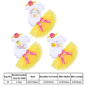 You Are My Sunshine Baby Girl 1st First Birthday Cake Smash Outfit Rainbow One Year Old Party Clothes Cotton Short Sleeve Romper Yellow Princess Tutu Tulle Skirt Flower Headband 3pcs Set Yellow