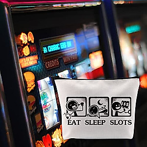G2TUP Gambler Gift Casino Lover Gift Eat Sleep Slots Makeup Bag Slot Machine Casino Gambling Accessories Pouch Gambling Gift Slot Machine Themed Cosmetic Bag (Eat Sleep Slots White Bag)