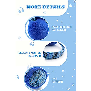 RAOEXI Winter Ear Muffs For Kids Warm Furry Knit Girls Earmuffs Boys Baby Plush Toddler Ear Warmers Outdoor Ear Covers(Blue)