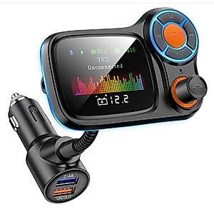 Bluetooth 5.0 FM Transmitter for Car, Aigital Car Bluetooth Adapter with 1.77 Inch Color Screen, QC3.0 Quick Charging &2.4 A USB Port, Wireless Radio Adapter Handsfree Car Kits, TF Card&U Disk