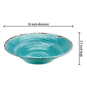 Supreme Housewares 16 Inch Melamine Serving Bowl Large Bowl Mixing Bowl BPA-Free Food Bowl for Charcuterie, Food, Fruit, and Salad (Crackle, Turquoise)