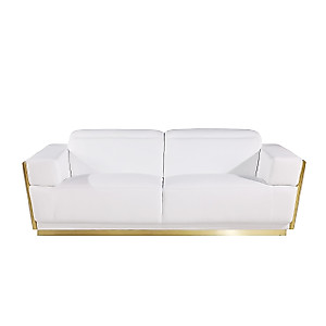Blackjack Furniture Milo 89" Top-Grain Italian Leather Sofa, Contemporary Design Living Room Couch with Brazilian Wood Frame, Stainless Steel Legs & High-Density Foam Cushioning, White