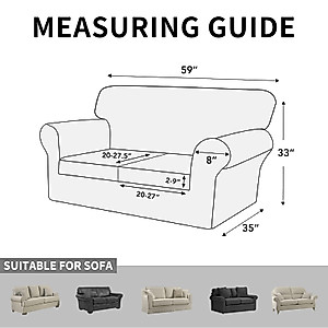 ISSUNTEX 3 Pieces High Stretch Thicken Loveseat Couch Covers, Soft Sofa Slipcover for 2 Separate Cushion Couch, Jacquard Fabric Elastic Sofa Cover Furniture Protector for Dogs (Loveseat, Light Gray)