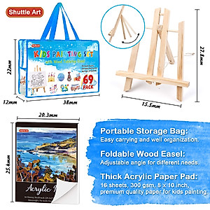 69 Pack Kids Paint Set, Shuttle Art Art Set for Kids with 30 Colors Acrylic Paint, Wood Easel, Canvas, Painting Pad, Brushes, Palette and Smock, Complete Paint Set for Boys and Girls(package may very)