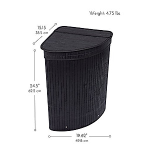 BirdRock Home Corner Laundry Hamper with Lid and Cloth Liner - Bamboo - Black - Easily Transport Laundry Basket - Collapsible Hamper - String Handles