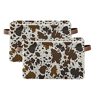 xigua Cow Print Storage Bin Collapsible Canvas Storage Basket Closet Organizer with Handles for Bedroom Nursery Shelves Laundry Room, 1 Pack