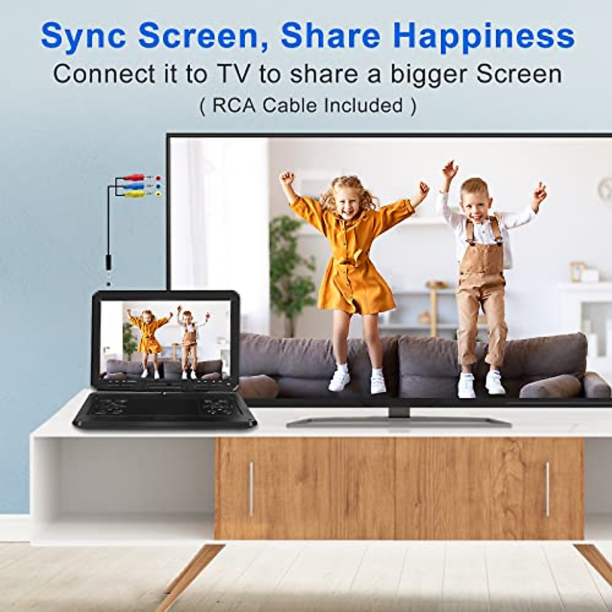 𝒀𝑶𝑶𝑯𝑶𝑶 16.9" Portable DVD Player with 14.1" HD Swivel Screen, 6 Hours Battery Portable DVD Player for Car, Distinctive Screen Button Design, Car Headrest Mount, Support USB/SD Card/, Black