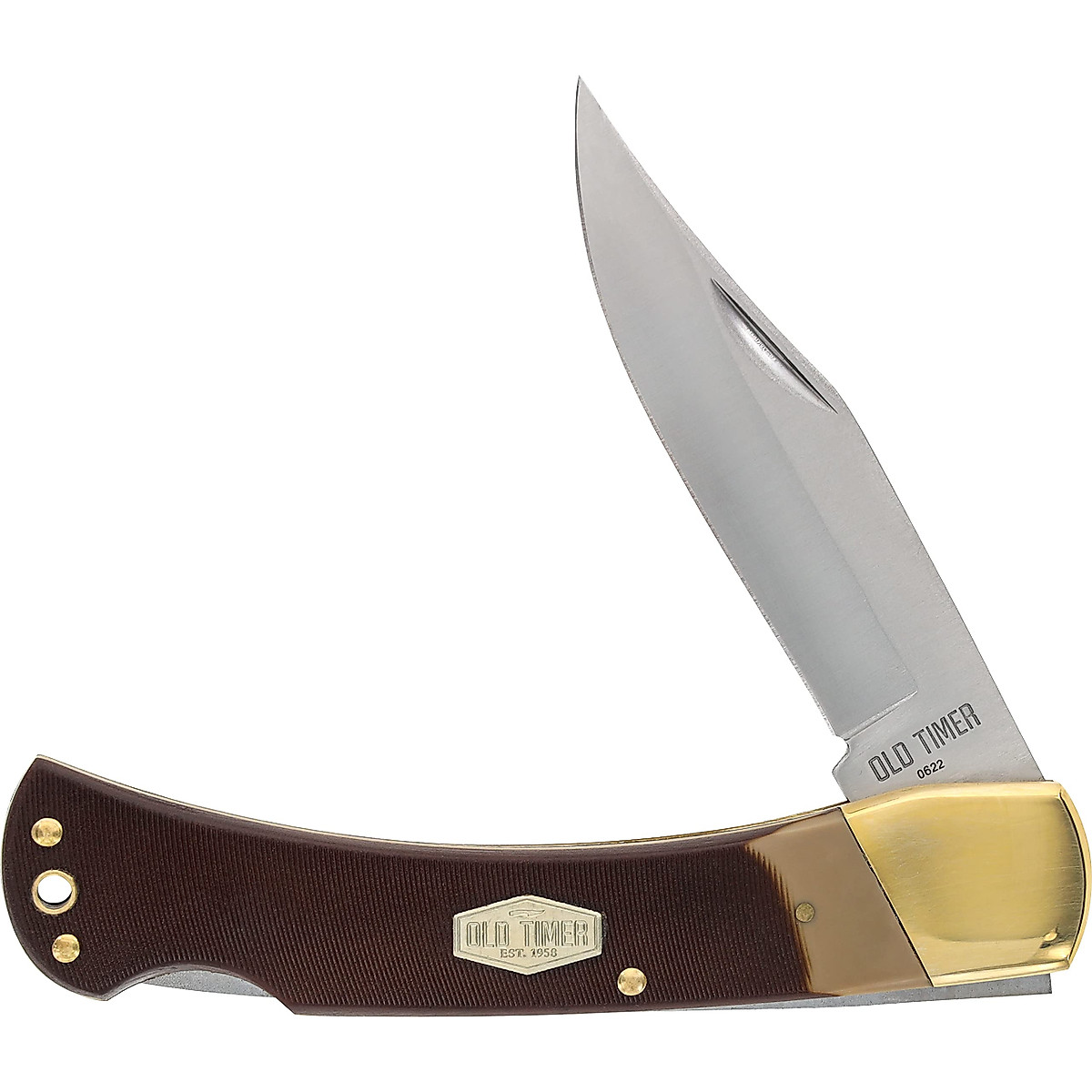 Old Timer 6OT Golden Bear Traditional Lockback Pocket Knife with 3.9in High Carbon Stainless Steel Clip Point Blade, Sawcut Handle, and Lanyard Hole for Hunting, Whittling, Camping, EDC, and Outdoors