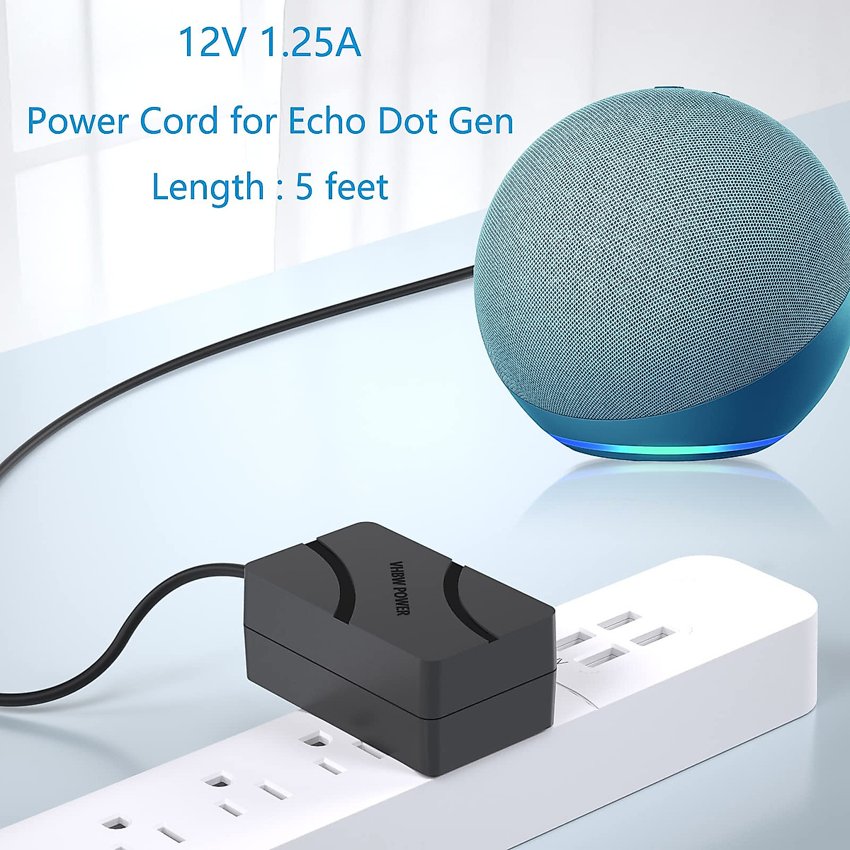 VHBW 15W Replacement for Alexa Echo Cord for Echo Dot Charger for Echo Dot 3rd & 4th Gen, Echo Show 5, Dot 3rd & 4th Gen with Clock, Dot Kids Edition, Spot, Fire TV Cube Power Cord