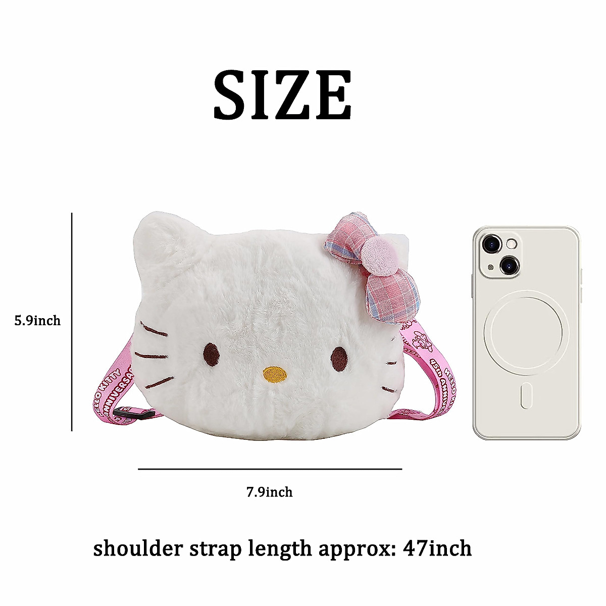 Cute Plush Crossbody Purse for Girls, Bowknot Shoulder Bag (White)