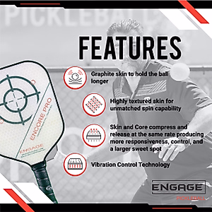 Engage Pickleball Encore Pro Pickleball Paddle - Pickleball Paddles with Polymer Core - USAPA Approved Pickleball Paddles Pickleball Rackets for Adults - Standard (Sky Blue)