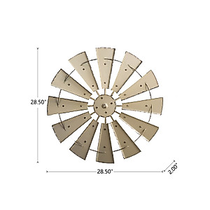 Glitzhome 22" Farmhouse Galvanized Windmill Wall Sculpture Home Decor Rustic Metal Rustic Wall Art Decoration, Silver
