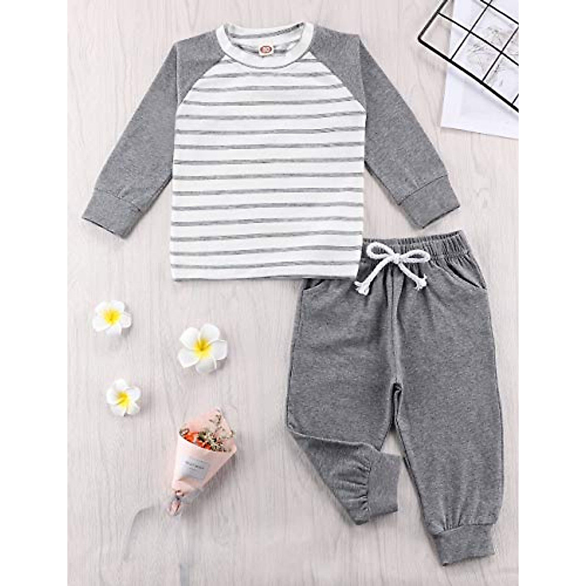 Baby Boy Clothes Stripe Long Sleeve T-Shirt Tops Sweatsuit Pants Sets Toddler Boy Fall Winter Outfits Sweater