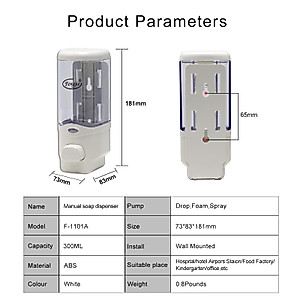 Fengjie Soap Dispenser Wall Mount, 300ml/10oz Hand Liquid Shampoo Shower Gel Dispenser Manual Household Shampoo Conditioner Body Wash Dispenser for Bathroom Kitchen Office