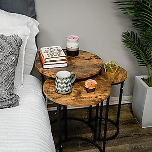 7Penn Round Nesting Tables Set of 3 - Wood Accent Nightstand Set Small Coffee Tables for Living Room or Bedroom