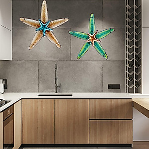 JOYBee Metal&Fused Glass Starfish Wall Art Decor,Sea Life Nautical Home Decor,Wall Art13.25inch*12.75inch, Decoration for Garden,Home,Patio,Kitchen,Bathroom, Coastal Decorations