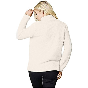 onlypuff Long Sleeve Sherpa Pullover Sweater White Soft Winter Warm up Tunic for Leggings M