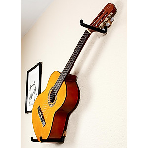 Guitar Hanger Wall Mount Horizontal - Tilted Display Ukulele, Bass, Electric Guitar, Banjo at a Slanted Angle (Country Classic)