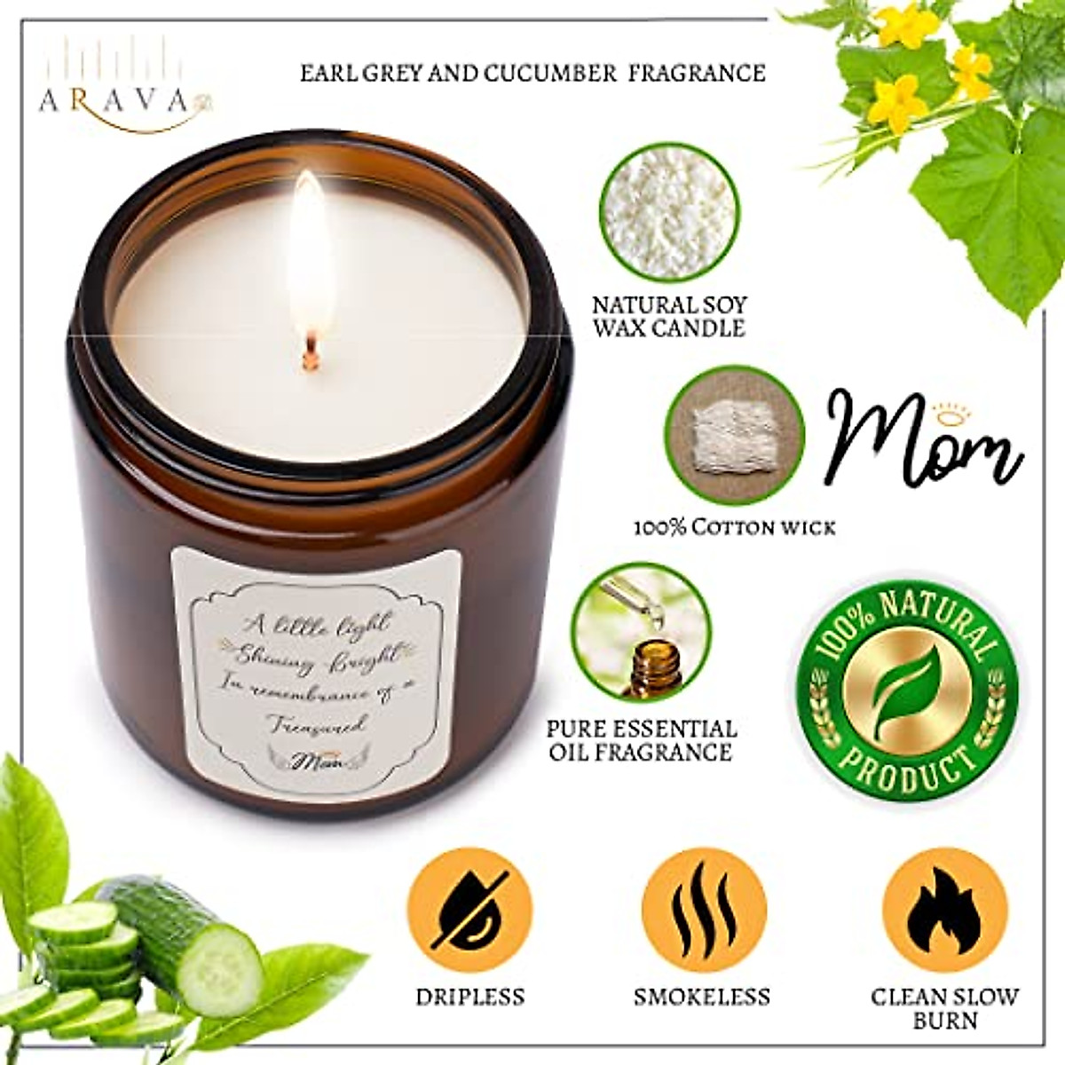 ARAVA in Loving Memory Candle | A Touching Sympathy Gift | Sympathy Gifts for Loss of Mom | Memorial Candle Bereavement Gift | Loss of Mother Sympathy Gifts