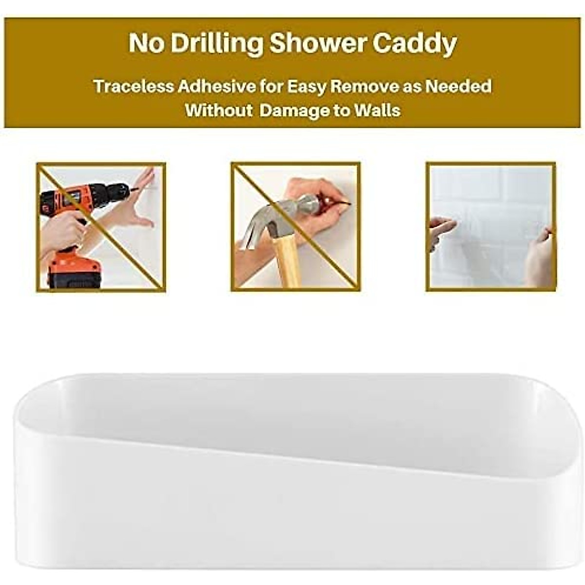 SUNFICON 2 Pack Adhesive Bathroom Shelf Organizer Shower Caddy No Drilling Shower Shelf Bath Essentials Shampoo Spice Holder 4 Clear Adhesives for Shower Room Bathroom Kitchen White
