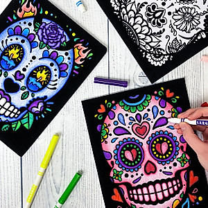Stuff2Color Sugar Skulls Fuzzy Velvet Halloween Coloring Posters (Day of The Dead and Dia de Los Muertos) - 6 Pack - Great Halloween Arts and Craft Activity for Kids, Toddlers, Teens and Adults