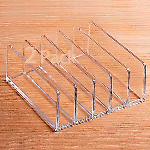 Halyuhn Acrylic Desk Organizer for Sorting Mail, Business Card 2 Pack, 5 Slot Mail Organizer Countertop, Clear Bill Money Divider for Cash Envelope, Acrylic Cell Phone Divider Holder for Charging