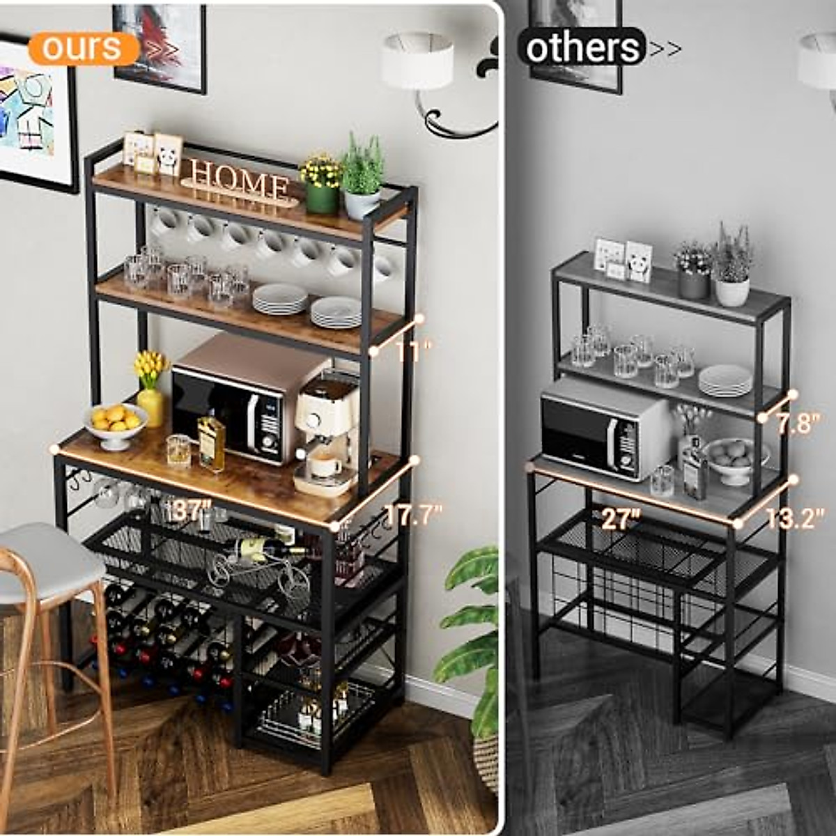 yacchi home Buffet Cabinet with Storage Double-Layer Design,47" Large Sideboard Cabinet with 3 Drawers and Movable Laminate, Durable Wood Coffee Bar Cabinet for Kitchen Dining Room (Black)