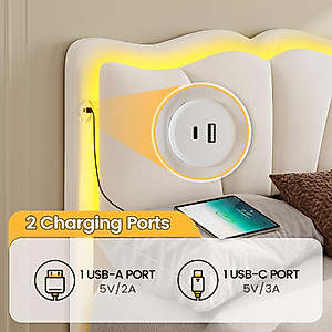 FORABAMB Twin Bed Frame with 4 Drawers, Upholstered LED Bed Frame with Adjustable Flowers Headboard, Platform Bed Frame Twin Size with Wooden Slats Support, No Box Spring Needed, Beige