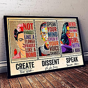 Schian Feminist Wall Art Poster Home Decor - Ruth Bader Ginsburg, RBG, Michelle Obama, Frida - Creat, Dissent, Speak - Powerful Women, Women Speak, Womens Rights - Unframed(18x12 inches)