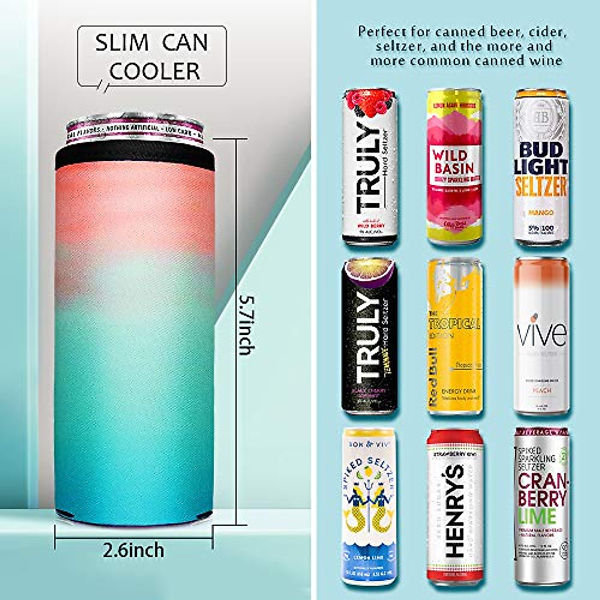 6 Skinny Can Coolers Slim Can Cooler for Slim Beer & Hard Seltzer, Skinny Beer Cans Coolie Skinny Insulators, Claw Can Cooler Sleeve Summer Daze