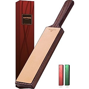 Artrize Paddle Strop 2 Sided - Italian Leather with compounds for Knife Sharpening Stropping Kit Honing Razor Sharpener and Buffing Compound Axe Carving Two Strops Block Polishing Chisel