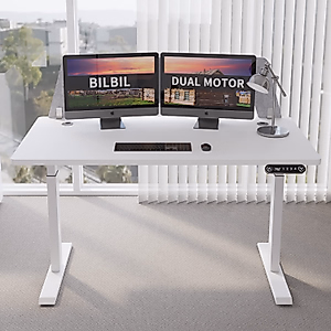 Bilbil Dual Motor Electric Standing Desk Frame - Adjustable Height Workstation for Home and Office, Fits 48'' to 70'' Desktops (White Frame)