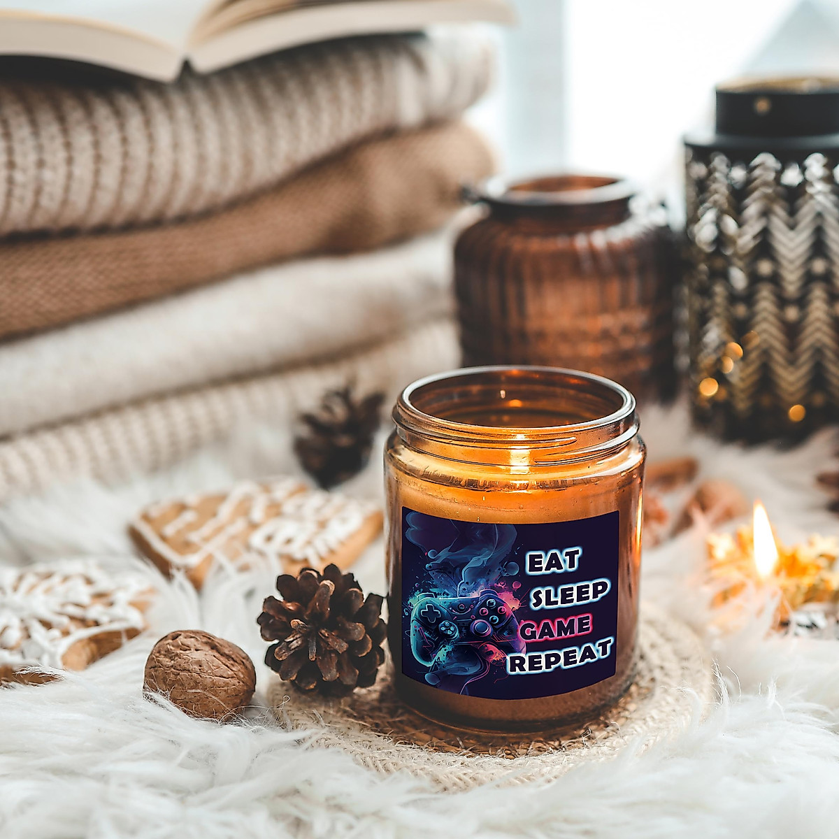 kdqua Gaming Neon Boy Gifts lavender Scented Candles, Video Game Gifts for Game Lovers, Gamer Candle Gifts for Men Boyfriend, Game Day Gifts for Dad Gamer Soy Wax Amber Jar Candle